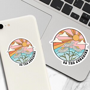 Be the Sunshine Sticker, Retro Boho Aesthetic Decal, Vintage Floral ...