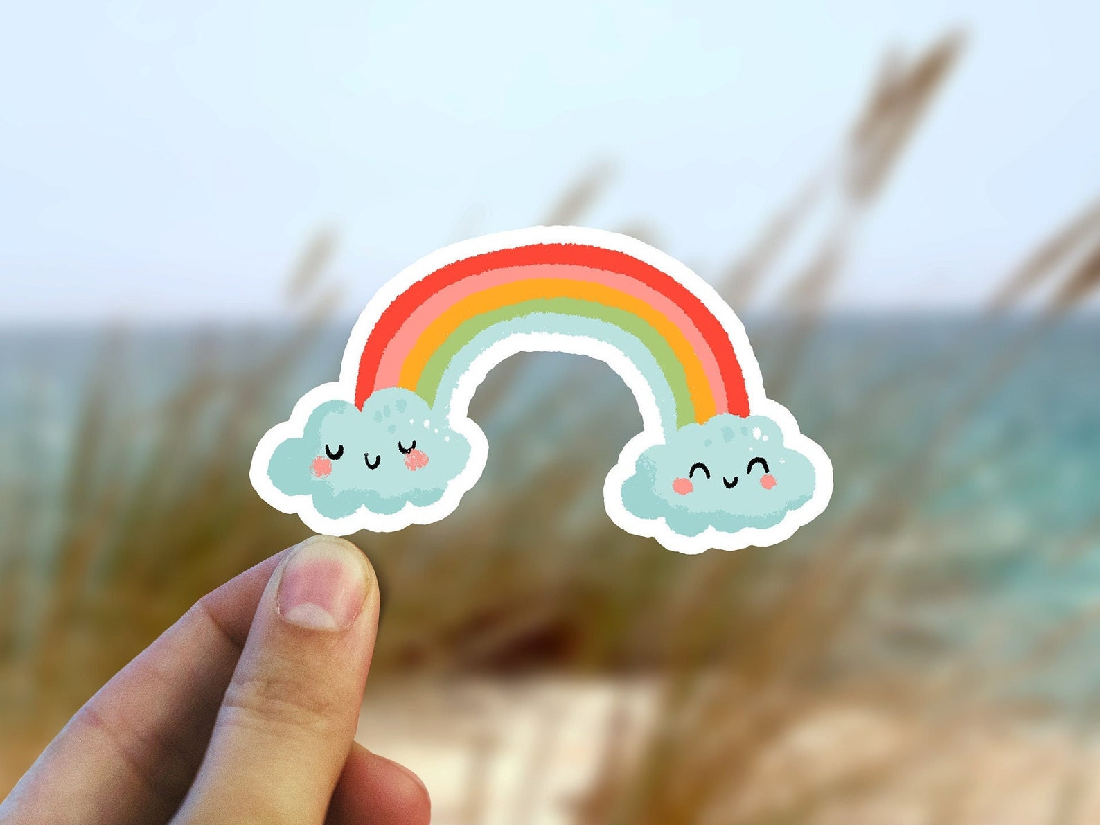 Kawaii Rainbow Sticker Cute Rainbow Laptop Sticker Happy - Etsy