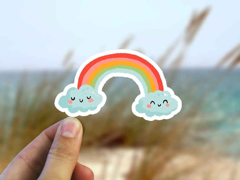Kawaii Rainbow Sticker Cute Rainbow Laptop Sticker Happy - Etsy