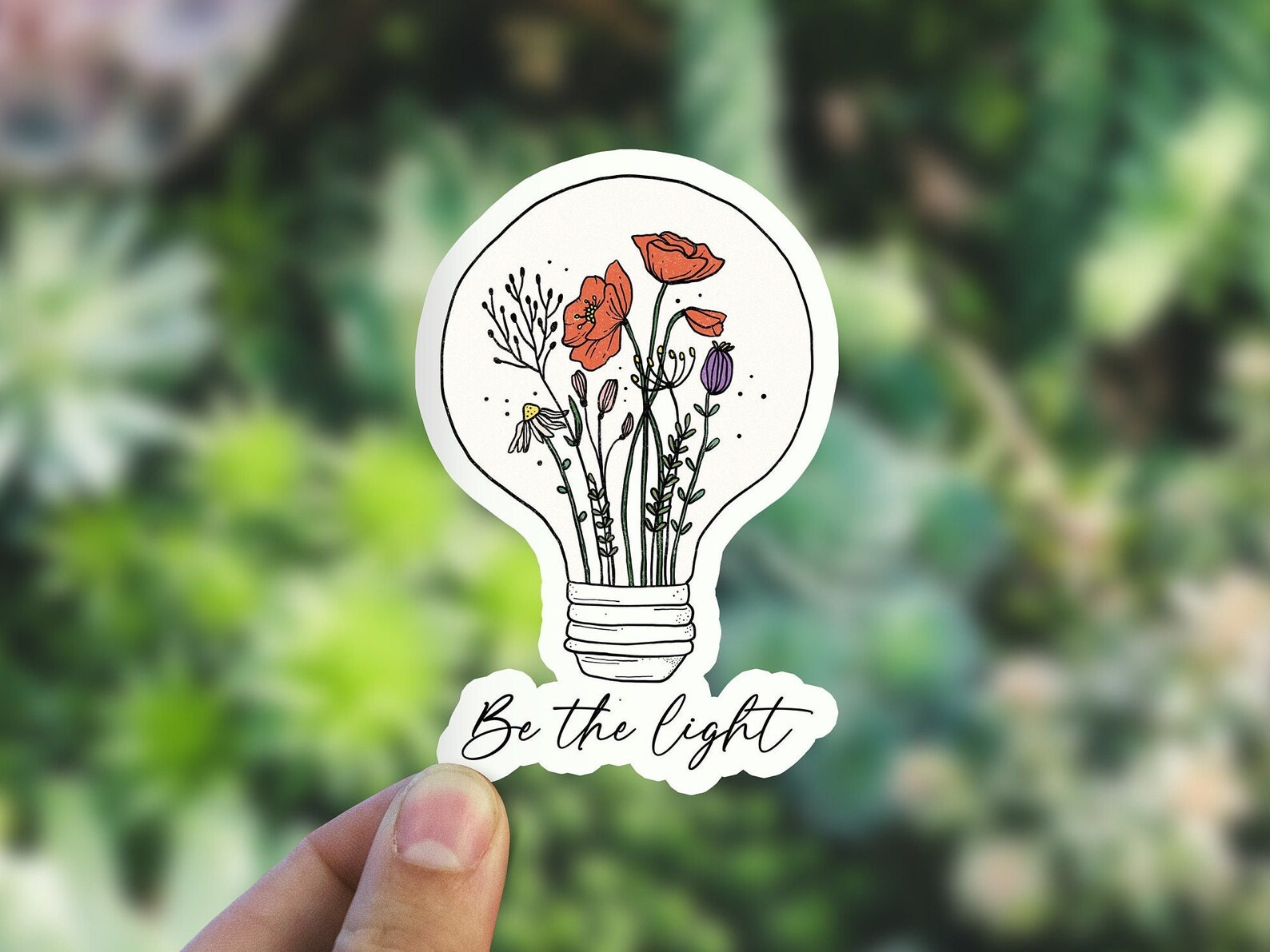 Be the Light Sticker, Floral Lightbulb Vinyl Sticker, Inspirational ...
