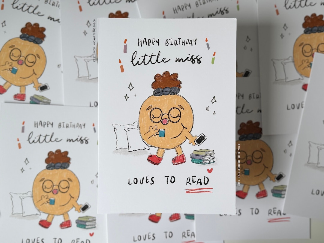 Happy Birthday Little Miss Loves to Read, A5 Book Lover Card ...