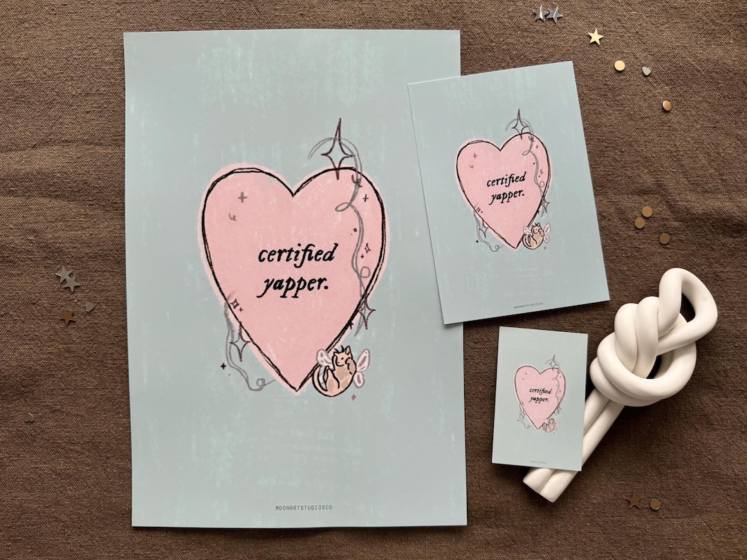 Certified Yapper, Cute Cat Wall Print | Mini 6x4 A4 Print Girly Wall ...