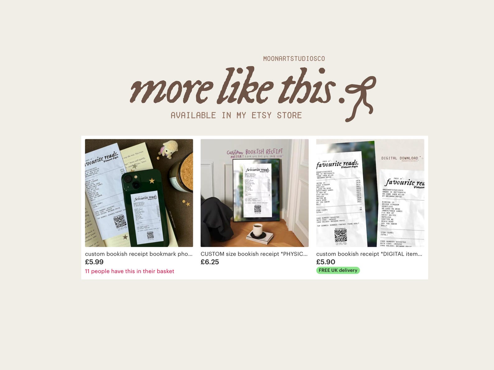 Custom Bookish Receipt *DIGITAL Item* || Personalised Bookish Gift ...