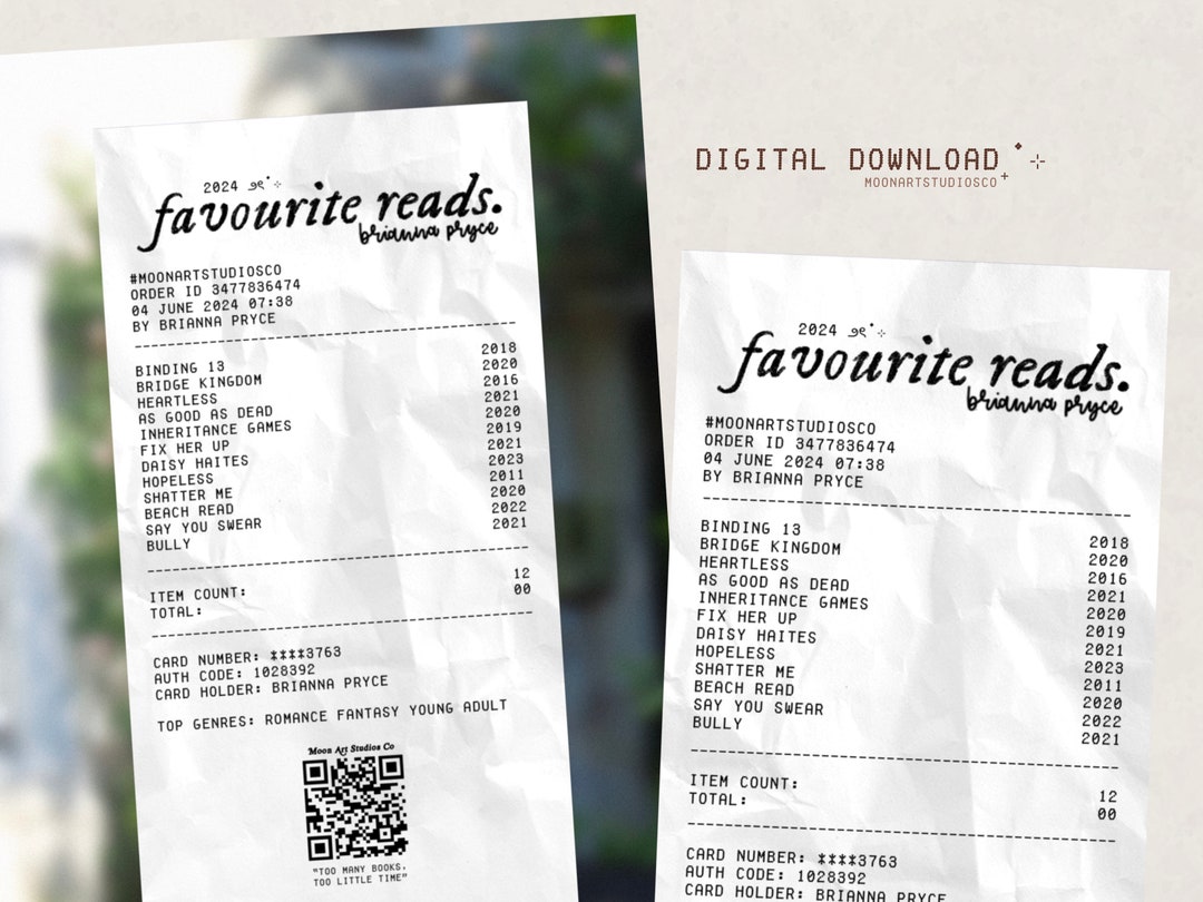 Custom Bookish Receipt *DIGITAL Item* || Personalised Bookish Gift ...
