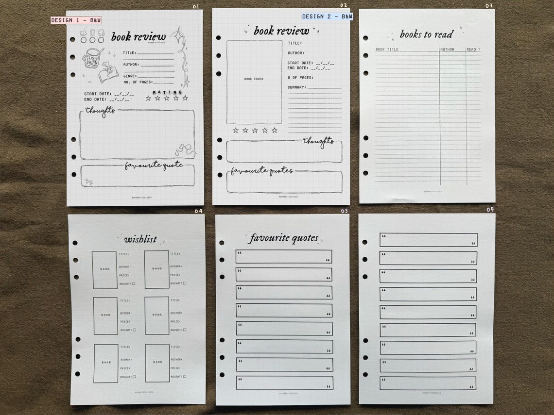 A5 Book Review Grid Inserts | Reading Planner, Reading Diary, Book ...