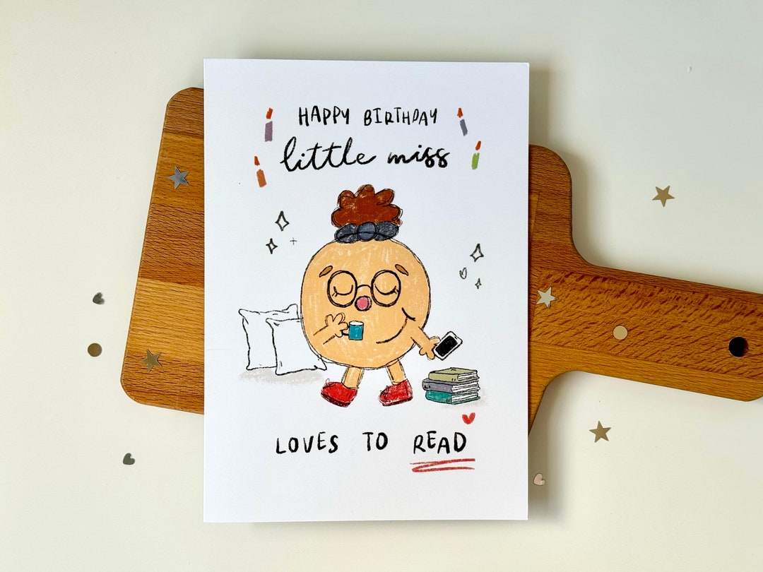 Happy Birthday Little Miss Loves to Read, A5 Book Lover Birthday Card ...