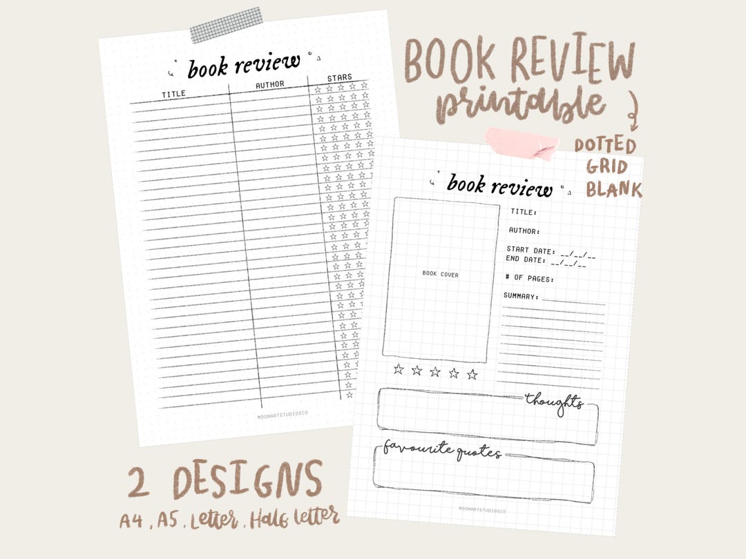 Printable Book Review Templates (x2) | Printable Reading Journal, A4 A5 ...
