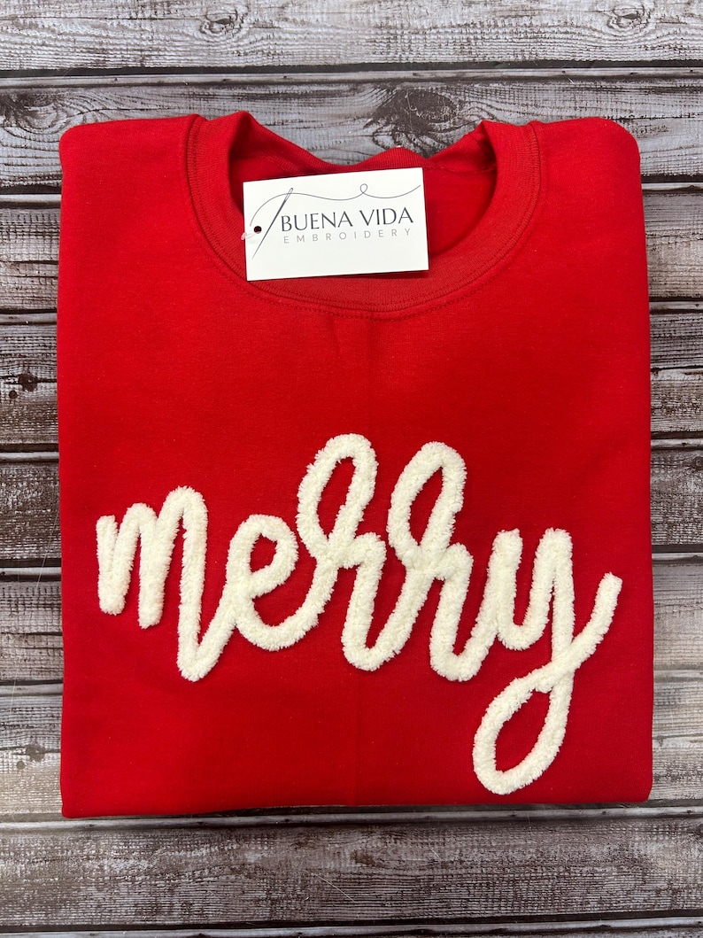 Merry Yarn Embroidered Sweatshirt, Christmas Embroidered Crew - Etsy