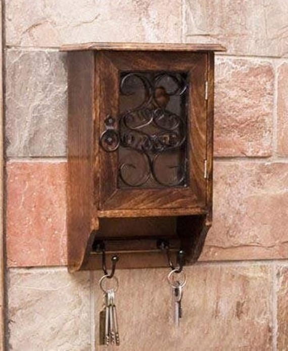 Hooks & Fixtures Wooden Key Holder Box/Antique Key Box/Wooden key ...