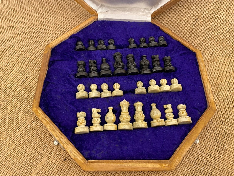 Indian Octagonal Chess Set, Stone Pieces, Box Set With 6 Inch Board ...