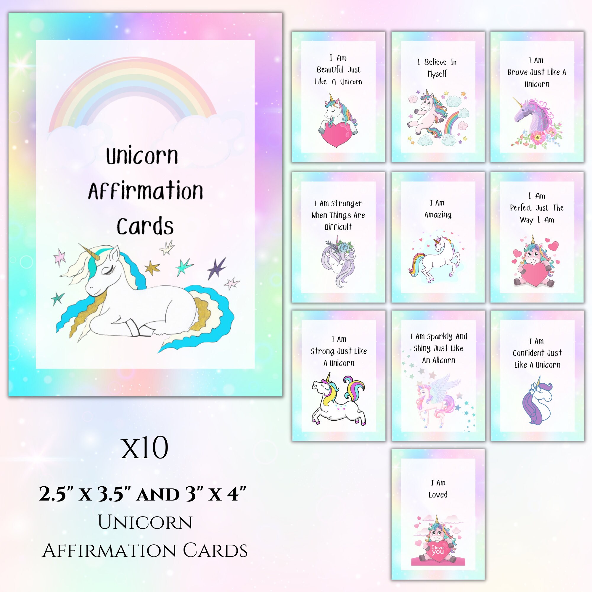 X10 I AM Unicorn Affirmation Cards for Children, Positive Children ...