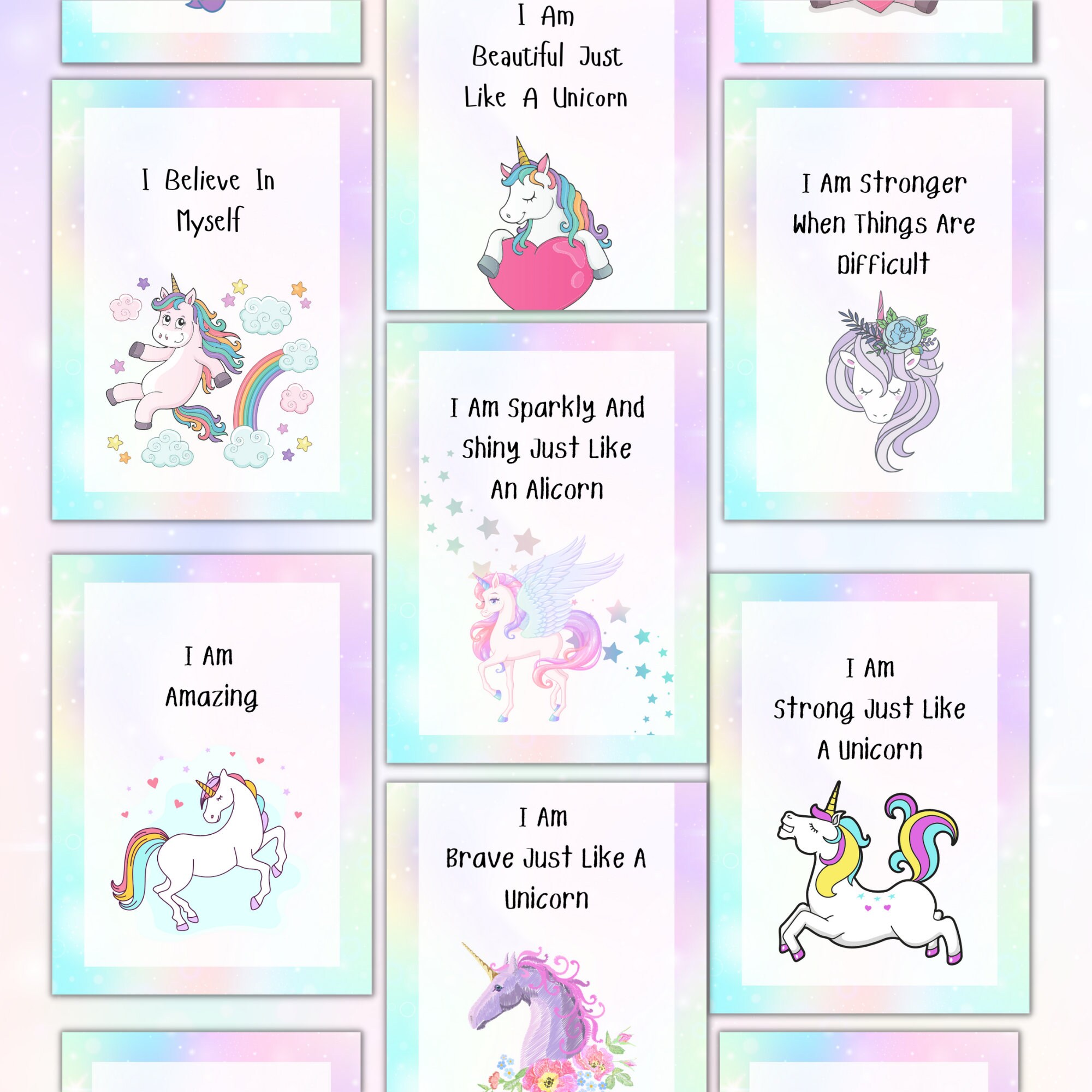 X10 I AM Unicorn Affirmation Cards for Children, Positive Children ...