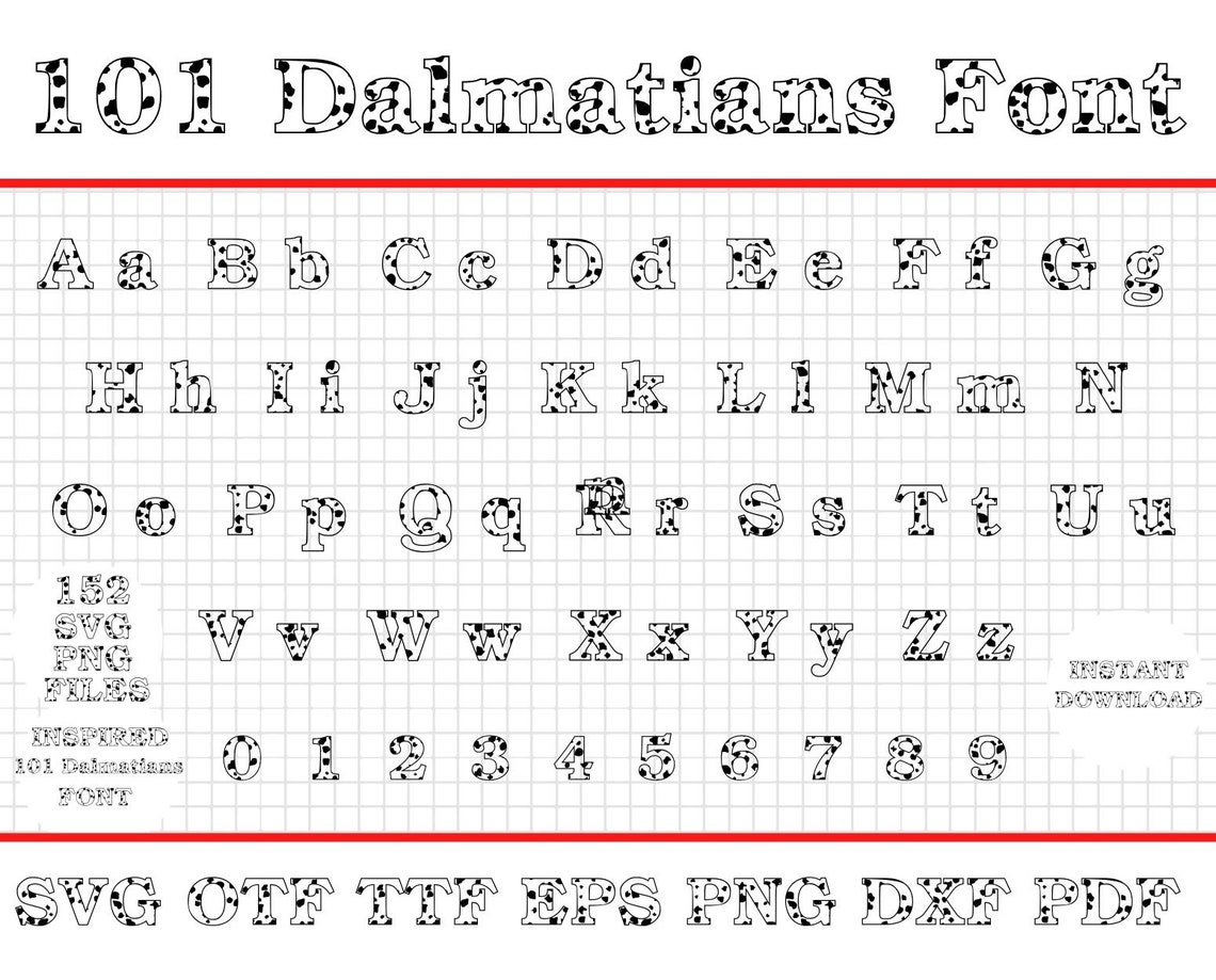 101 Dalmatians Font Svg 101 Dalmatians Font Dalmatians | Etsy