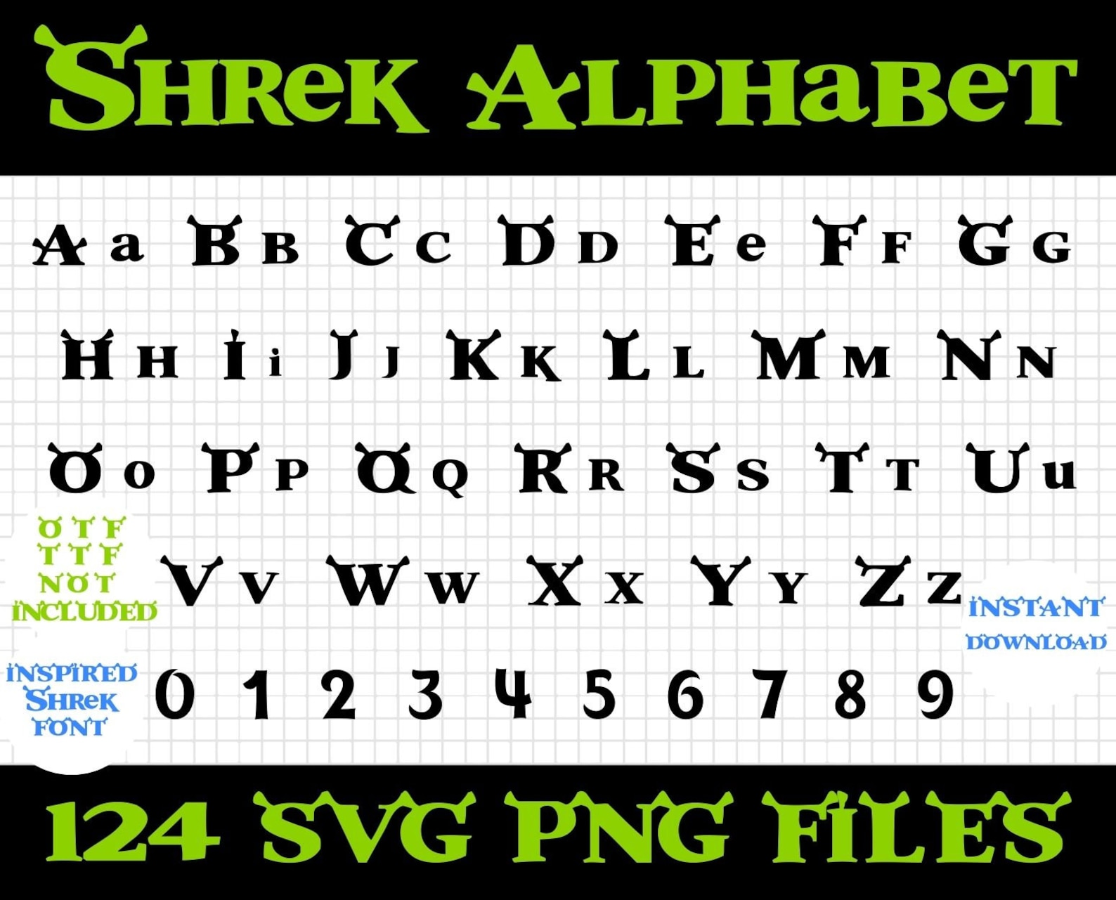 Shrek Font Png Shrek Font Shrek Shrek Alphabet Shrek | Etsy