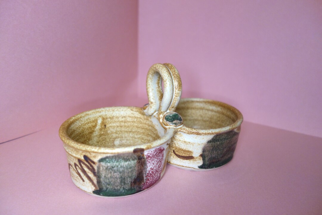 Vintage Irish Ballydougan Pottery Double Condiment Dip Pot Bowls ...
