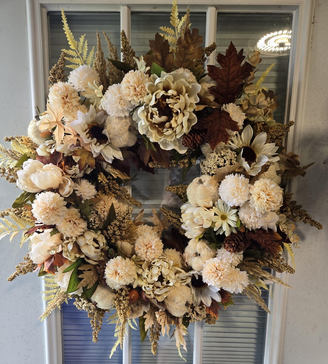 Extra Large Fall Wreath, Decorated Wreath, Neutral Wreath, Peony Wreath ...