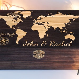 Personalized Engraved World Map Box, Wood Memory Box, Wedding Gift ...