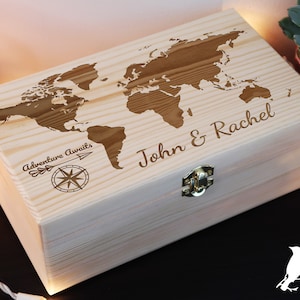 Personalized Engraved World Map Box, Wood Memory Box, Wedding Gift ...
