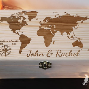Personalized Engraved World Map Box, Wood Memory Box, Wedding Gift ...