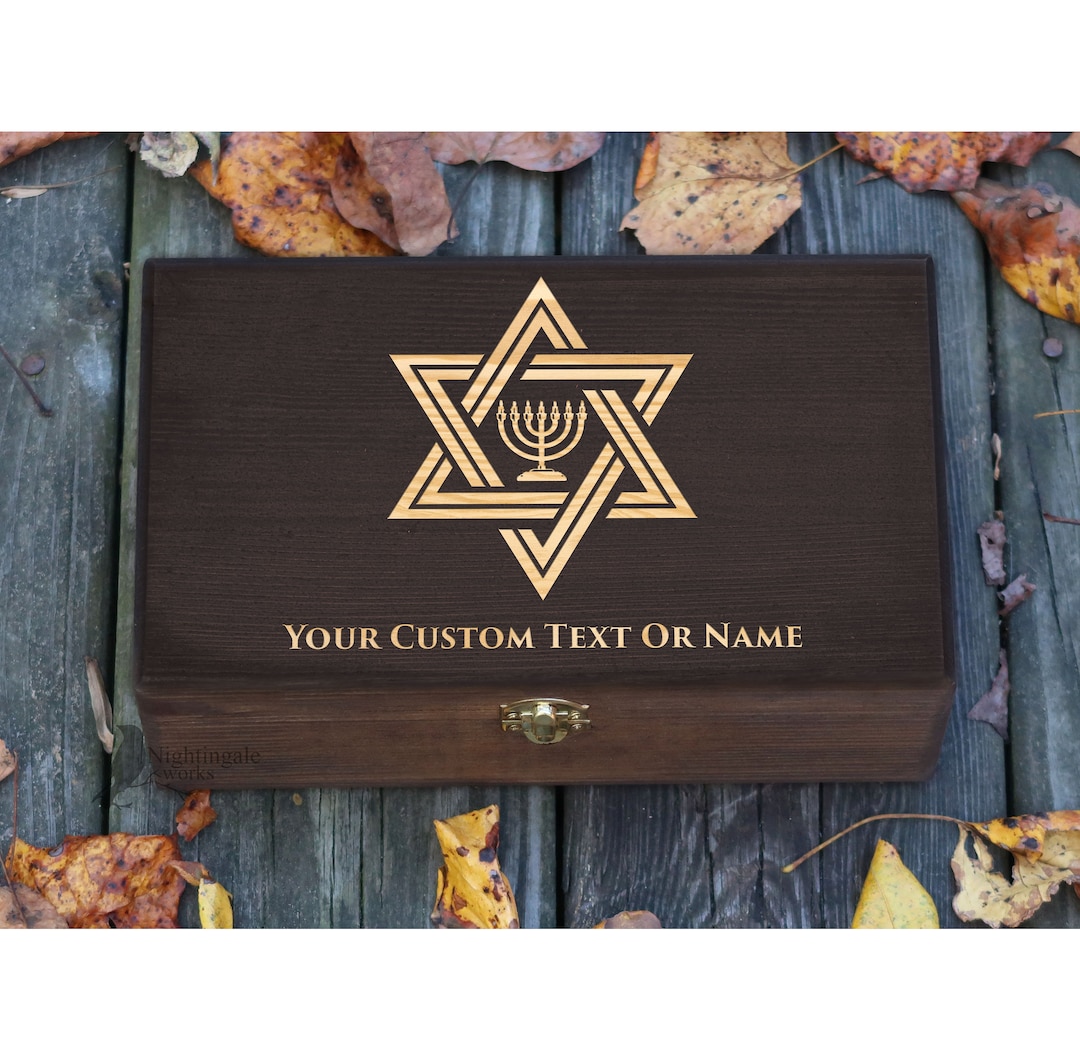 Personalized Engraved Star of David Wood Memory Box, Happy Hanukkah ...
