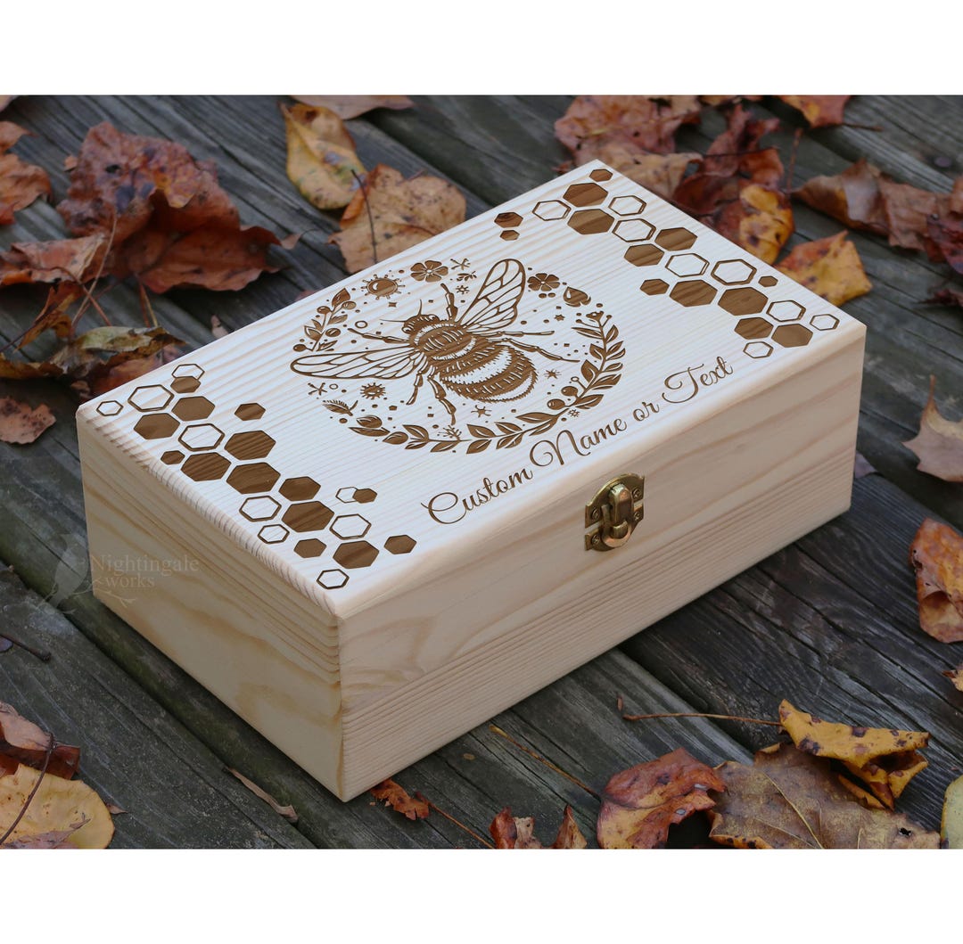 Personalized Engraved Bee Box, Bee Hive Art, Collection Box, Storage ...
