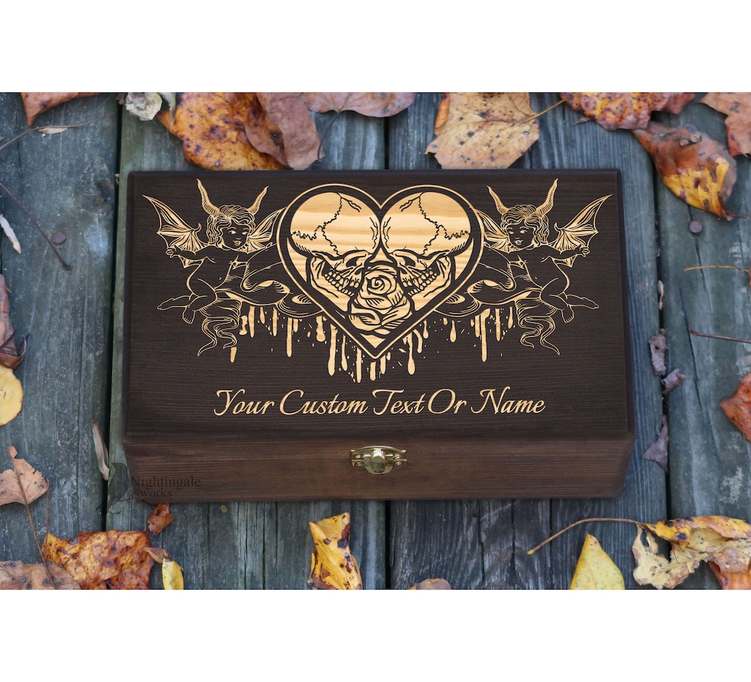 Personalized Engraved Gothic Box, Angels & Davil, Scull Heart Art ...