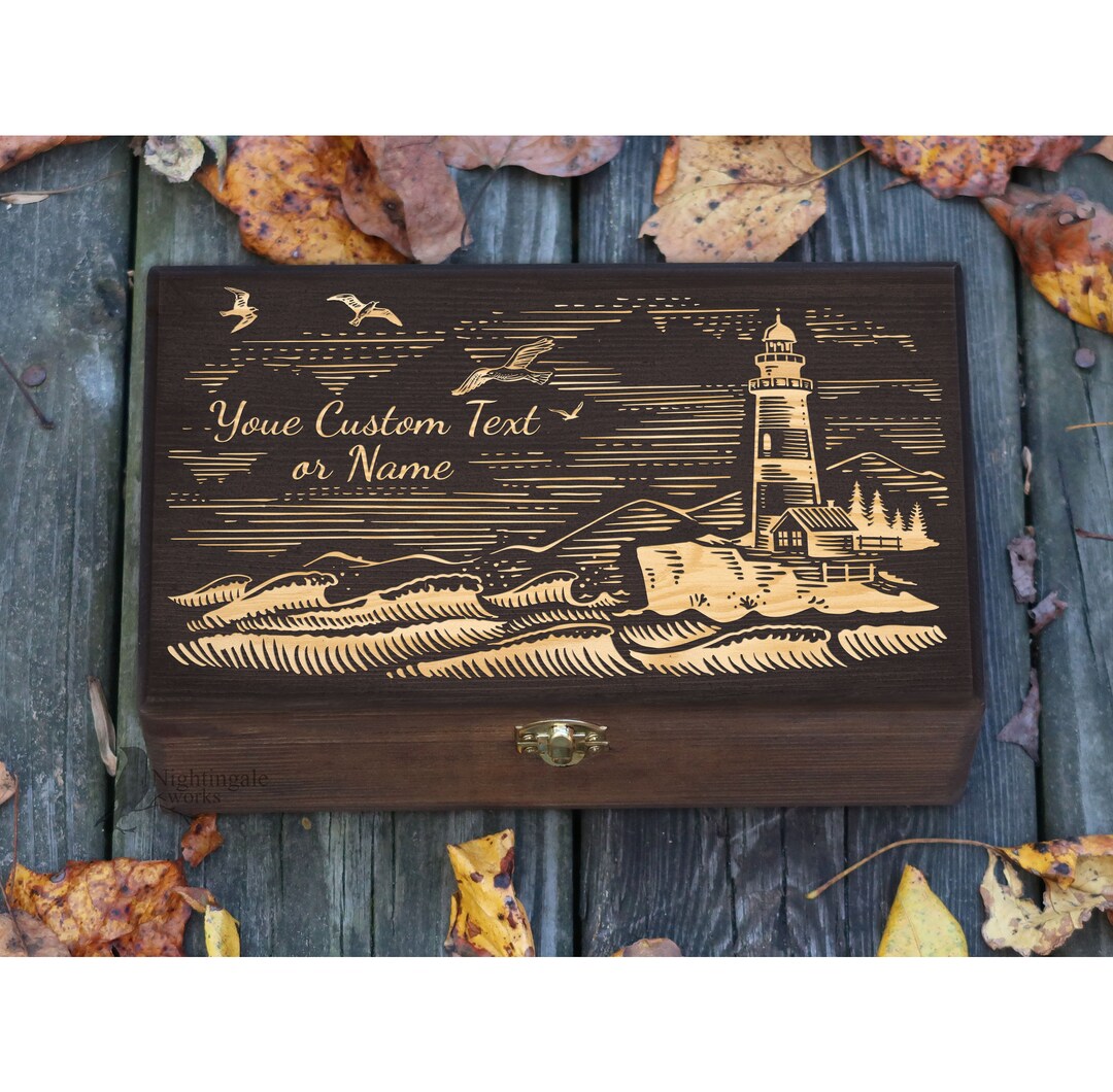 Personalized Engraved Lighthouse Box, Collection Box, Storage Box ...