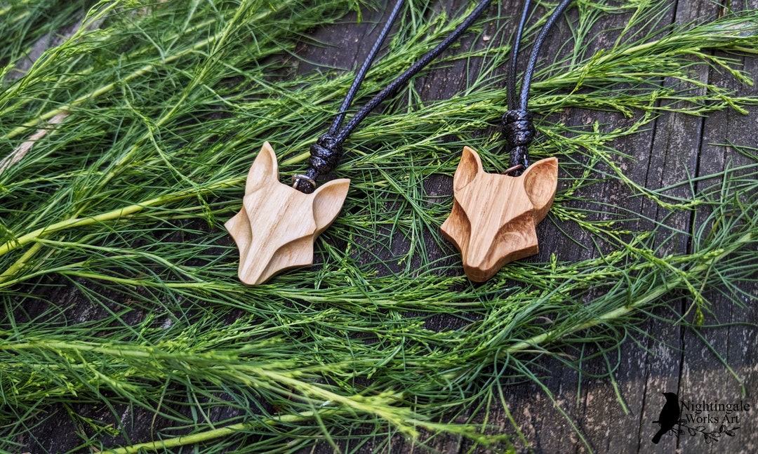 Wooden Wolf Pendant and Necklace, Eco Friendly Accessory, Wolf Head ...
