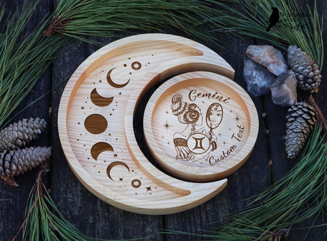 Personalized Engraved Gemini Zodiac Tray, Custom Moon Tray Crystal ...