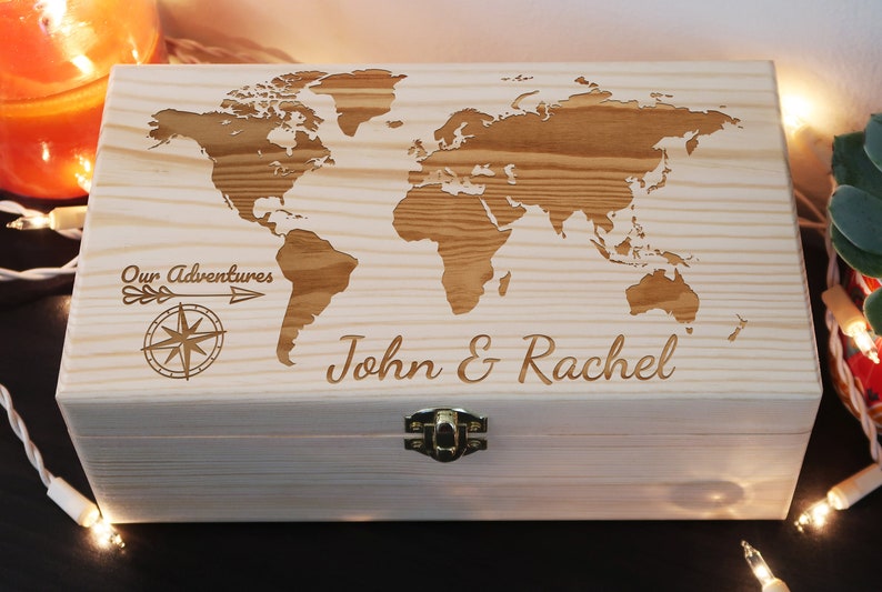 World Map Box Wood Memory Box Wedding Gift Adventure Map | Etsy