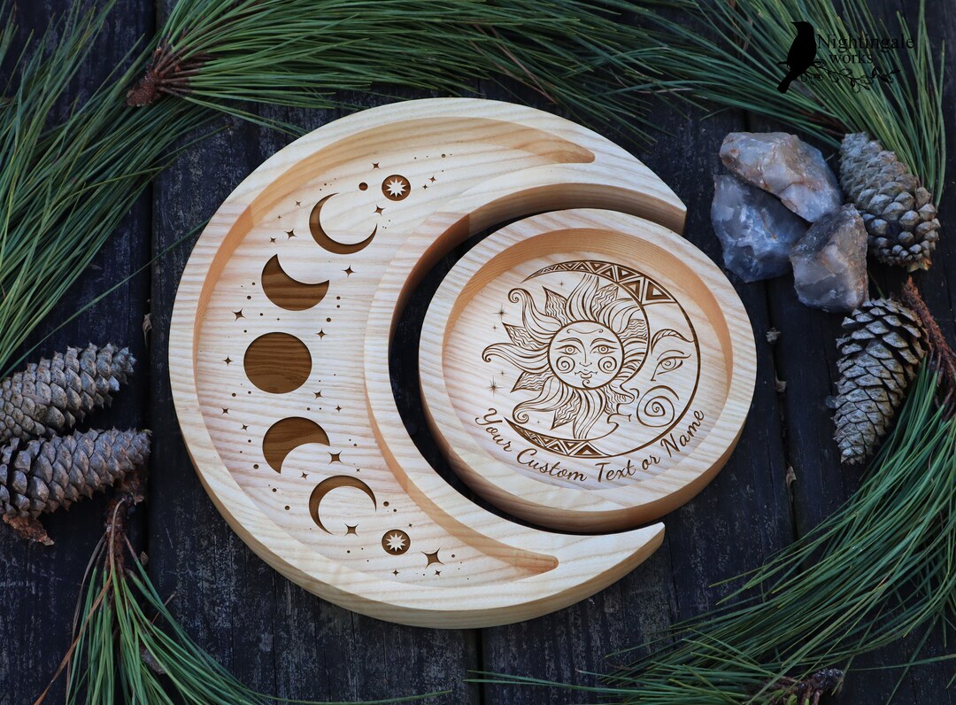 Personalized Sun and Moon Tray, Gift for Her, Custom Moon Tray Crystal ...