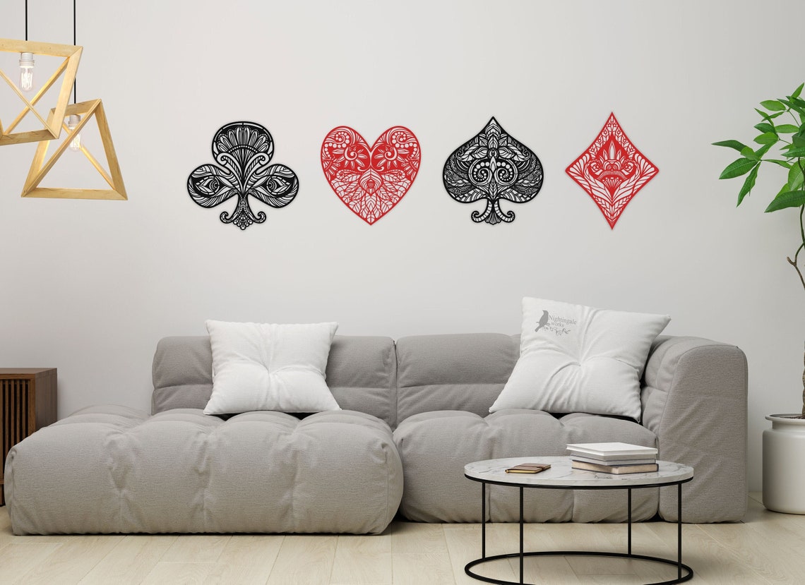 Wooden Card Suits Sign Heart Club Diamond Spade 4 Piece Set | Etsy