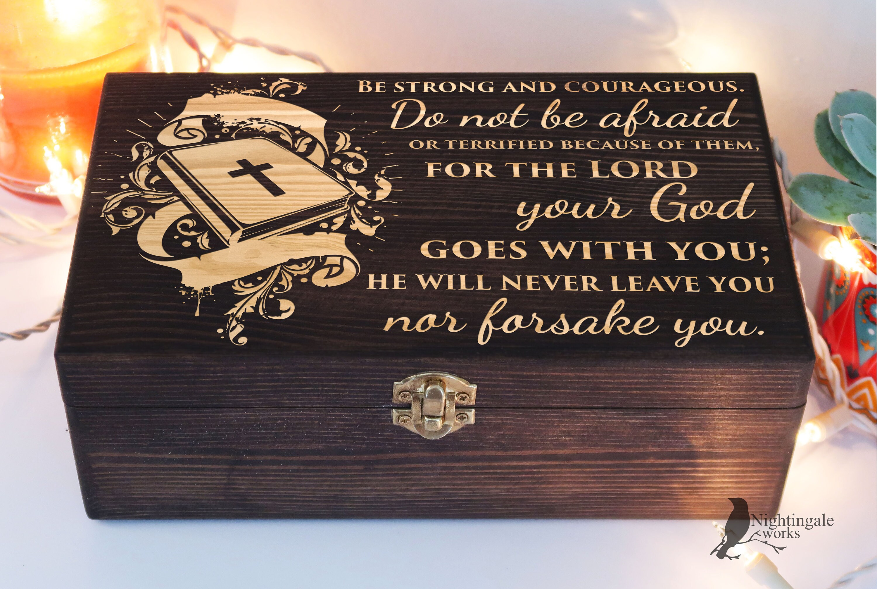 Personalized Engraved Bible Quote Box, Deuteronomy 31:6, Christian Gift ...
