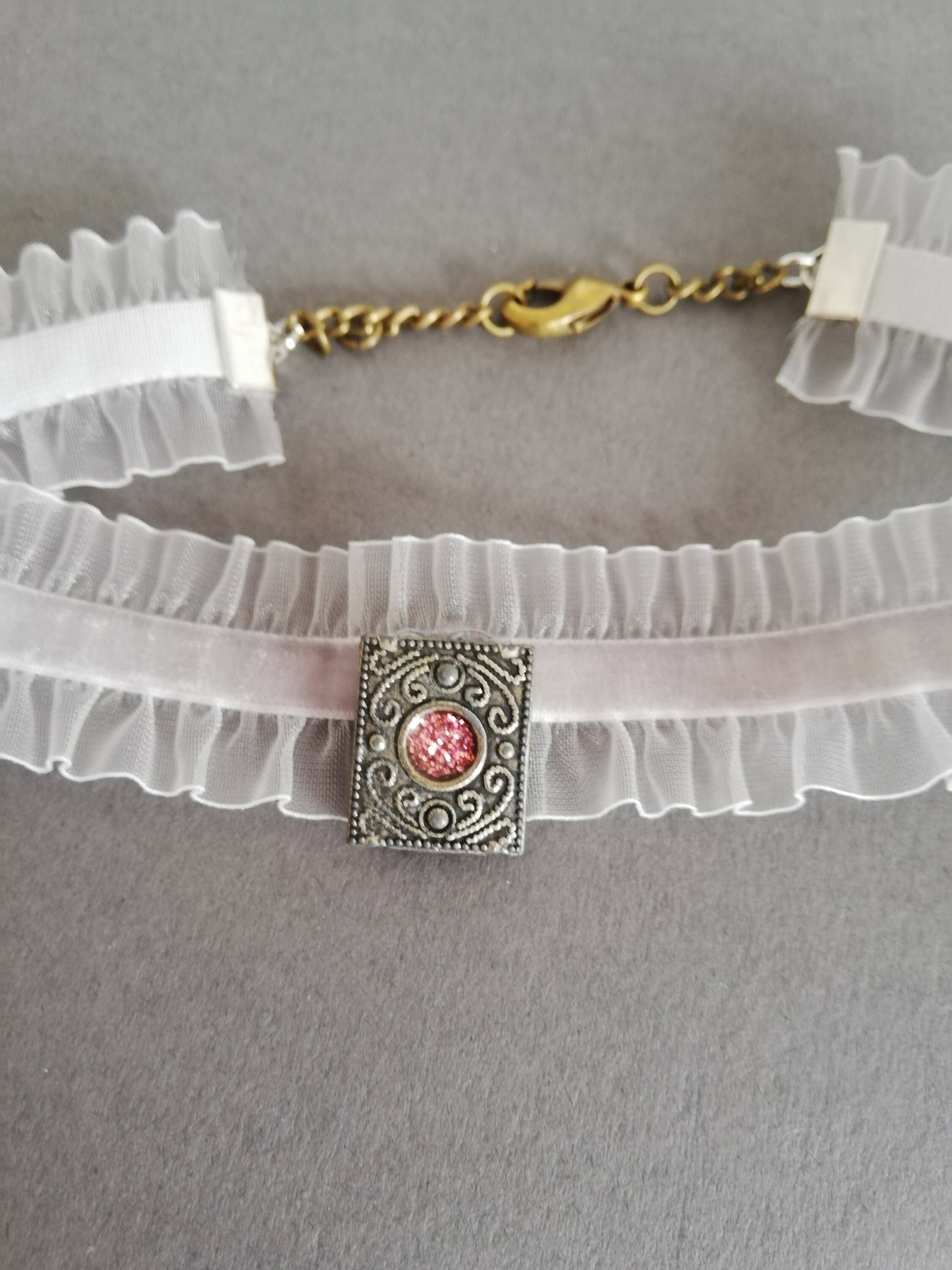 Choker pretty grey frilly Victorian choker with velvet | Etsy