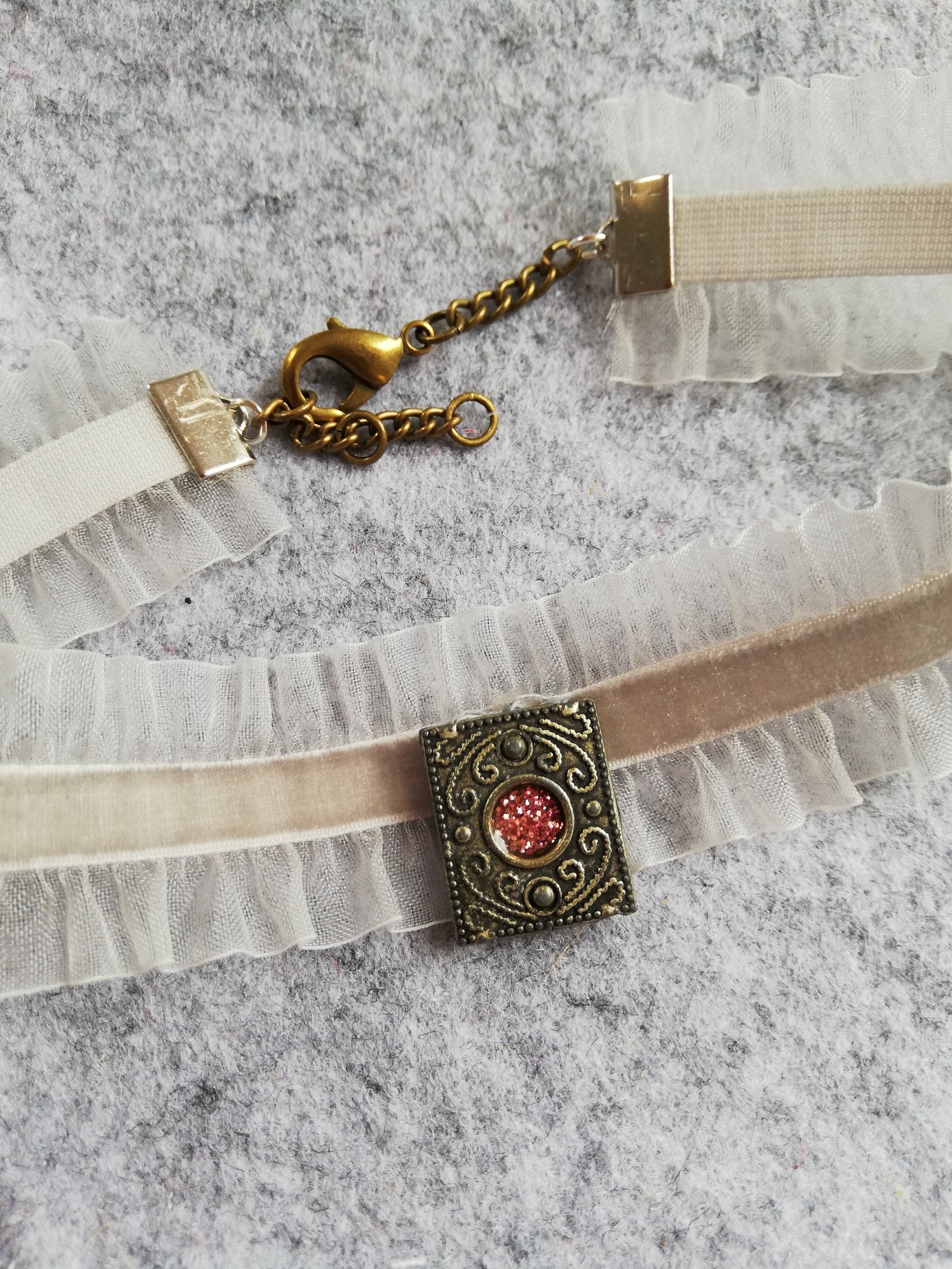 Choker , Pretty Grey Frilly Victorian Choker, With Velvet Strip and ...