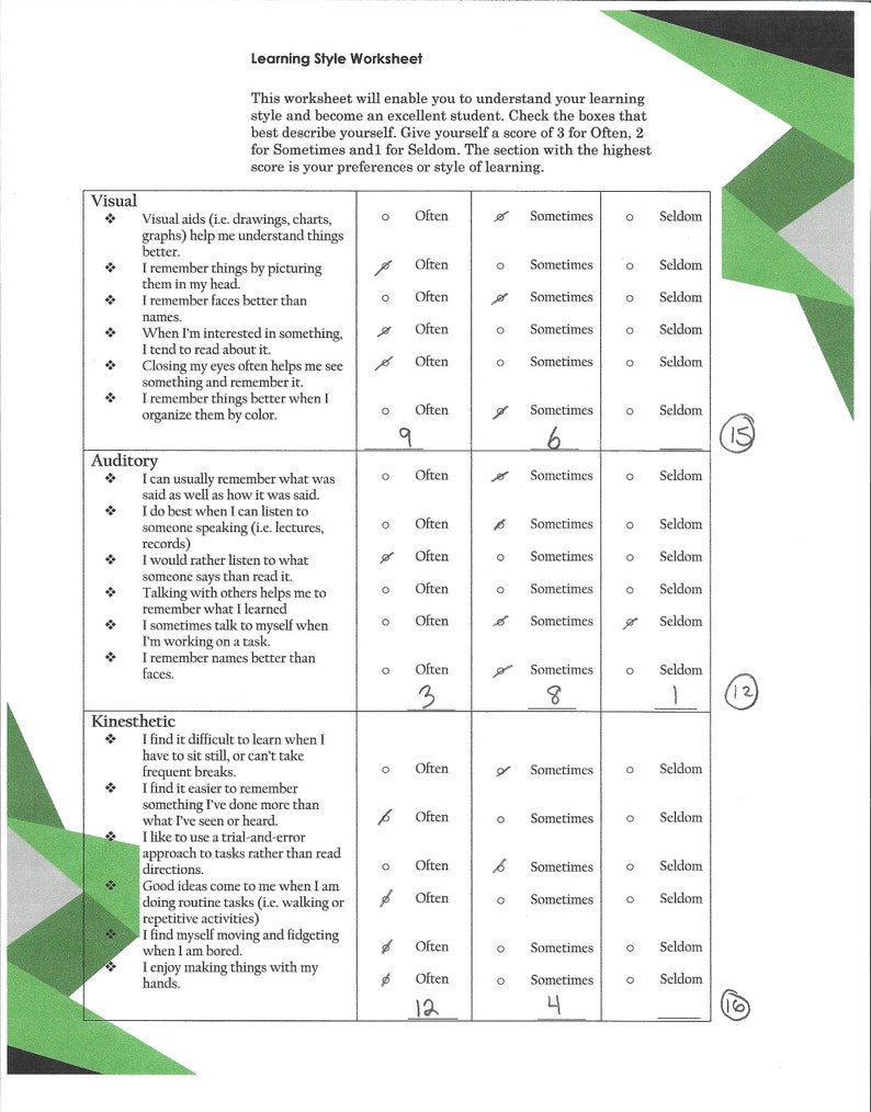 Learning Style Worksheet - Etsy