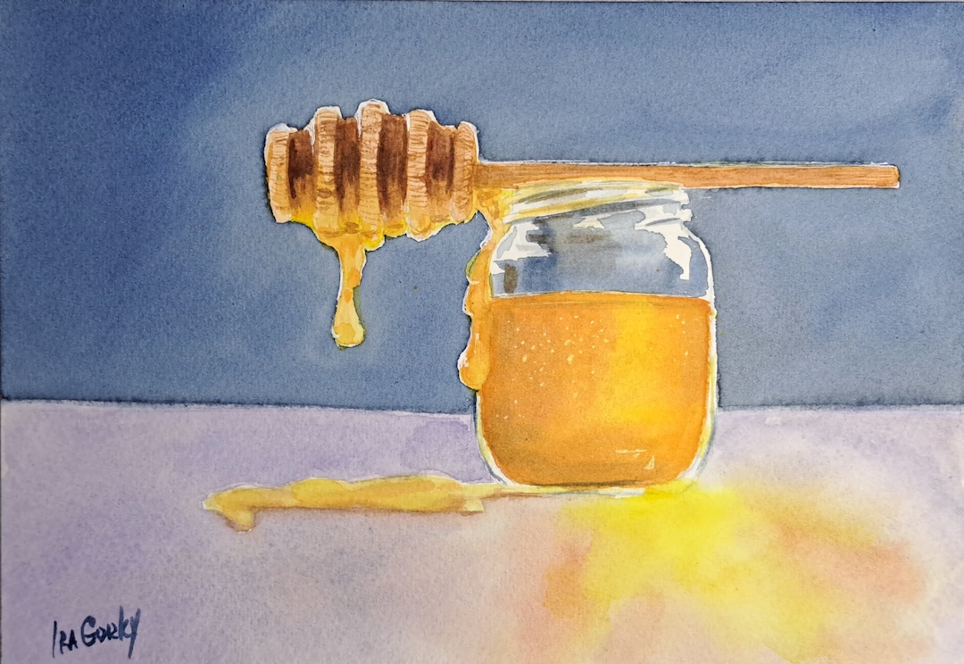 Honey Still Life Painting: Original Watercolor Art, 10"x7" - Etsy