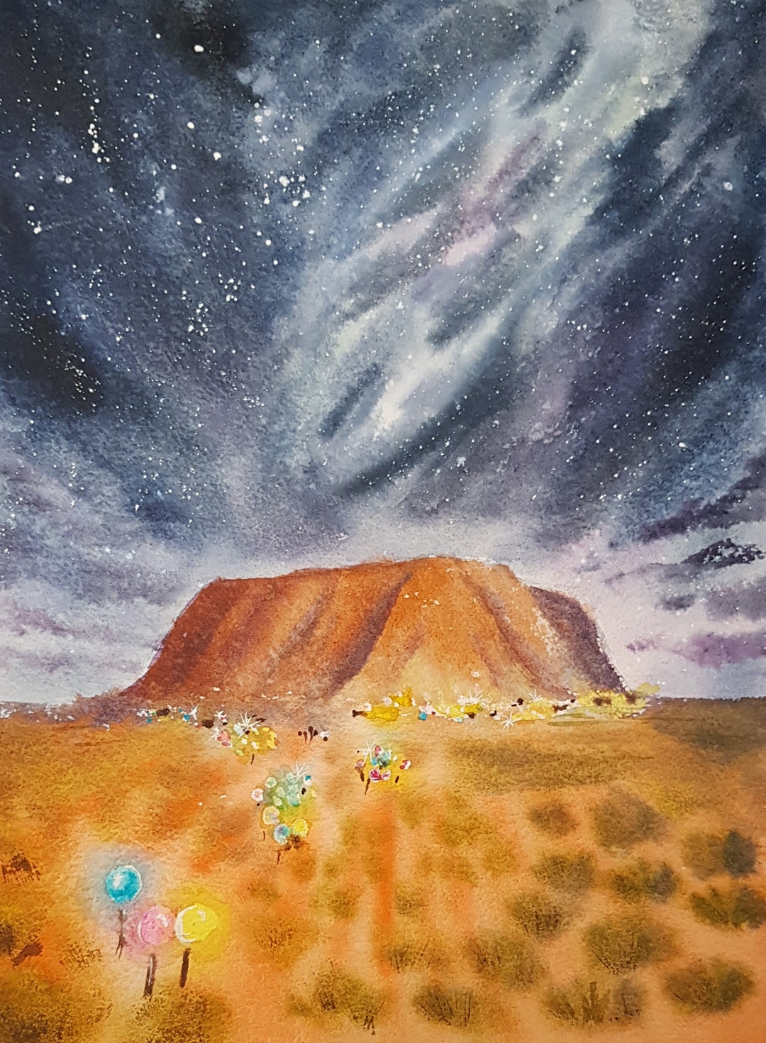 NIGHT AT ULURU Landscape Painting, Australian Outback Painting by Ira ...
