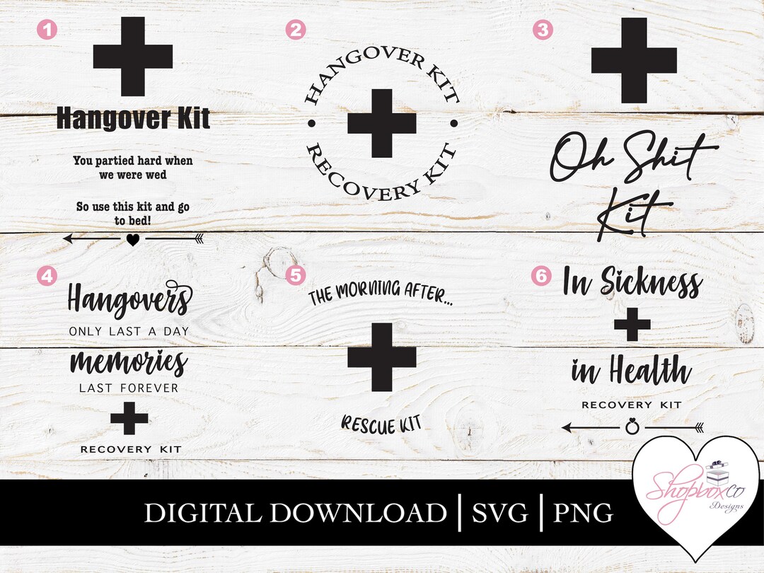 Hangover Recovery Kit Svg, (6) Recovery Kit Svg, Rescue Kit for Wedding ...