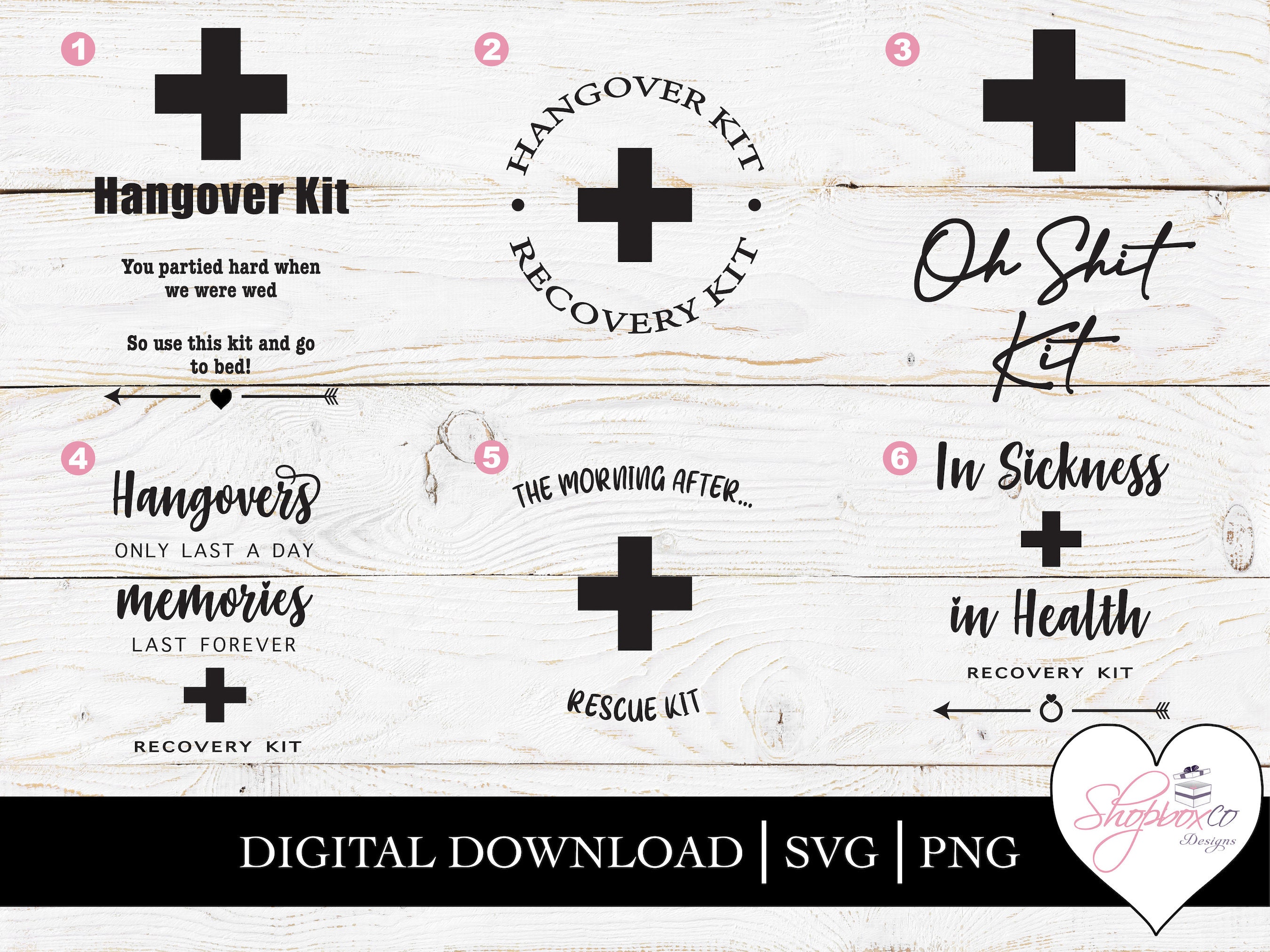 Hangover Recovery Kit Svg, 6 Recovery Kit Svg, Rescue Kit for Wedding ...