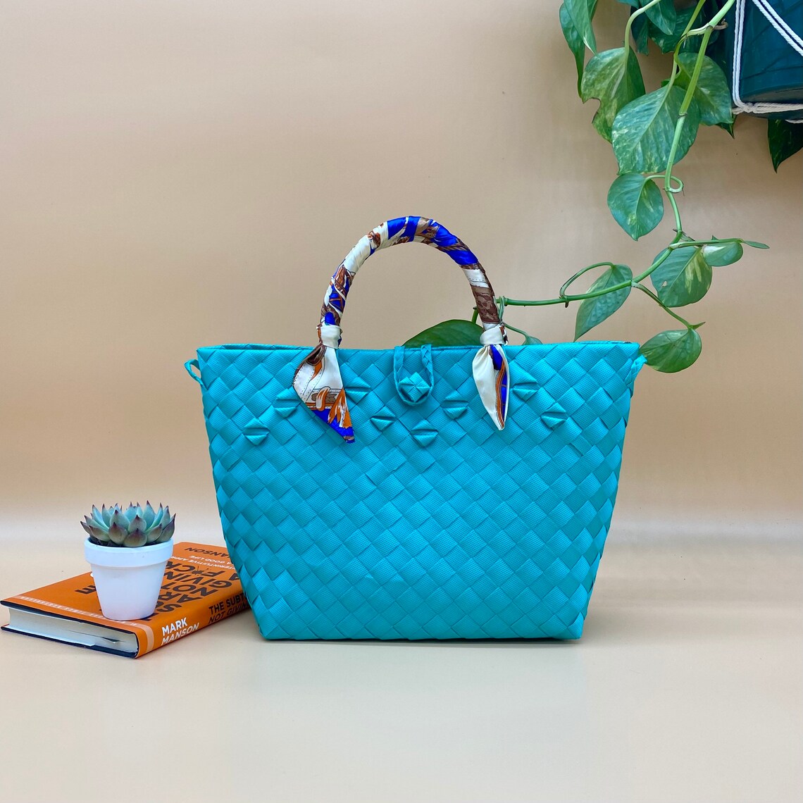 Small Hand Woven Bag Summer Beach Bag With Twill Recycled - Etsy