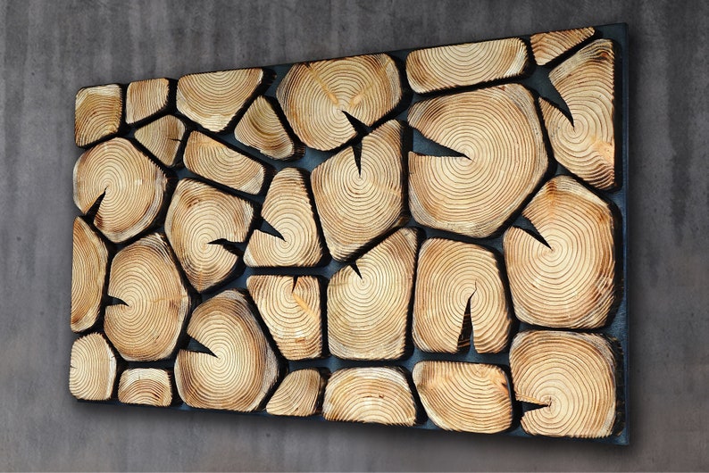 Burned Wood Wall Art Large Burnt Tree Slabs Wall Panel - Etsy