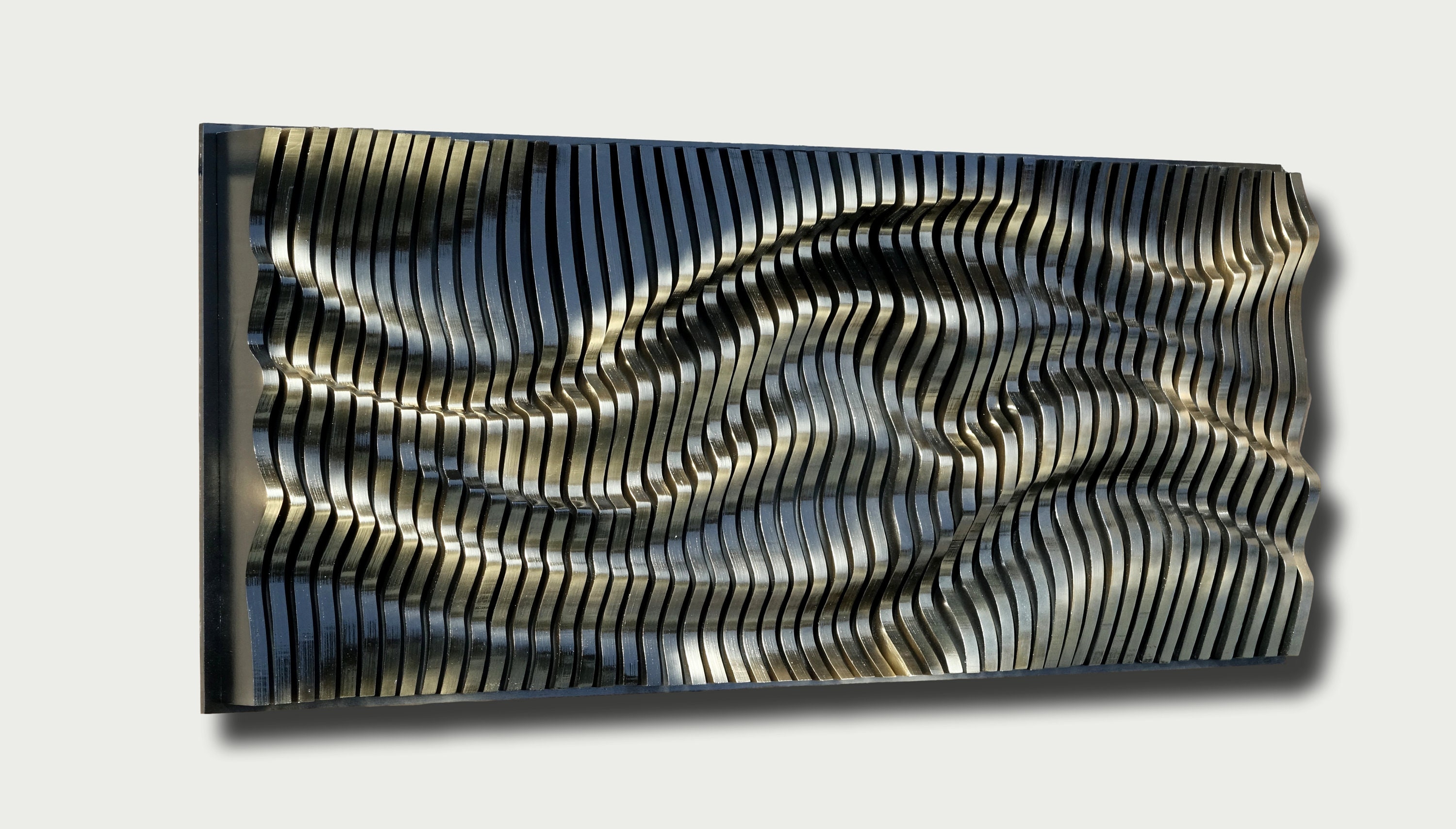 Black Goldwashed Parametric Panel, Wall Art of Wooden Slats, 3D Wavy ...