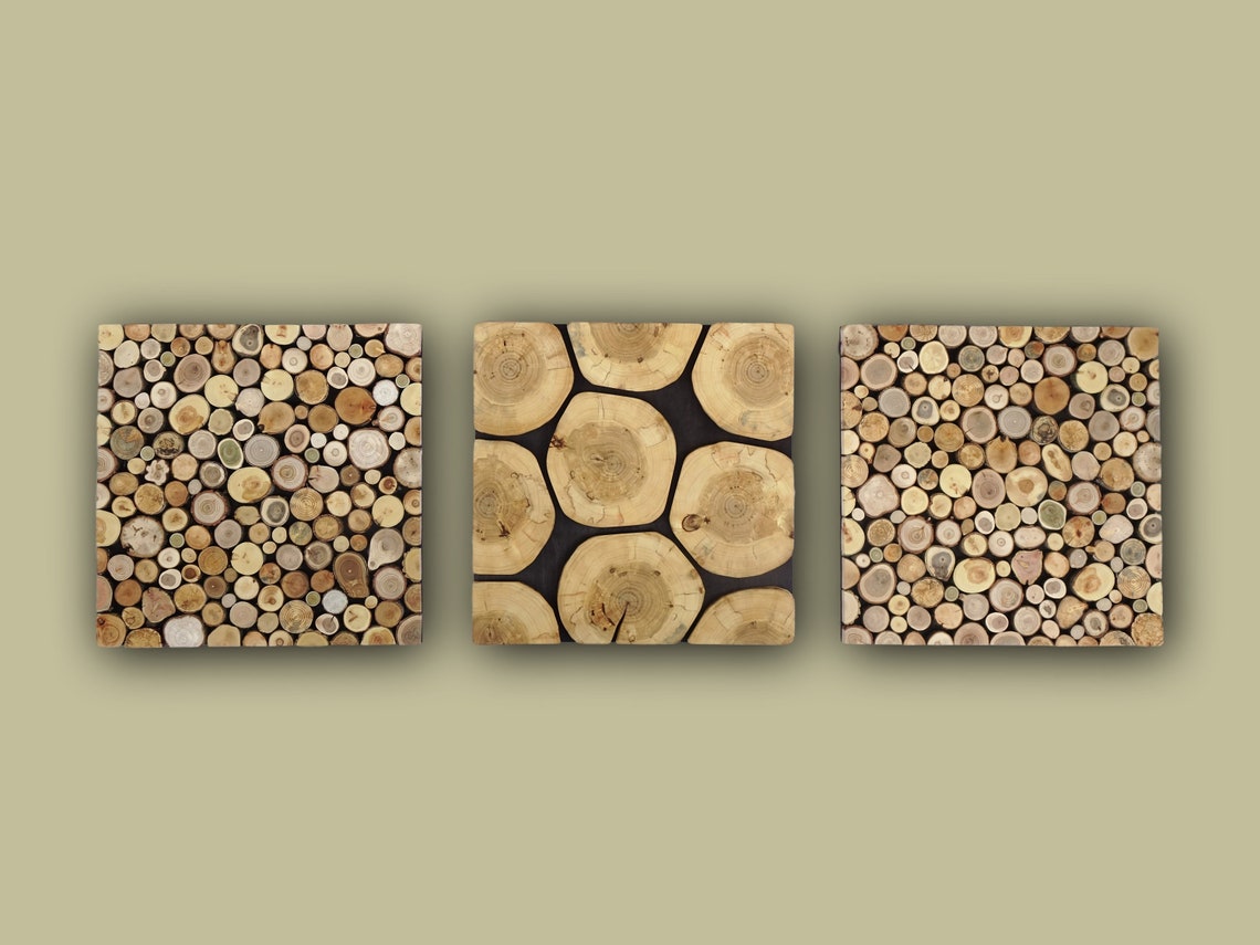 Tree Trunk Wall Art Set of 3 Tree Slices Triptych Large Wood - Etsy
