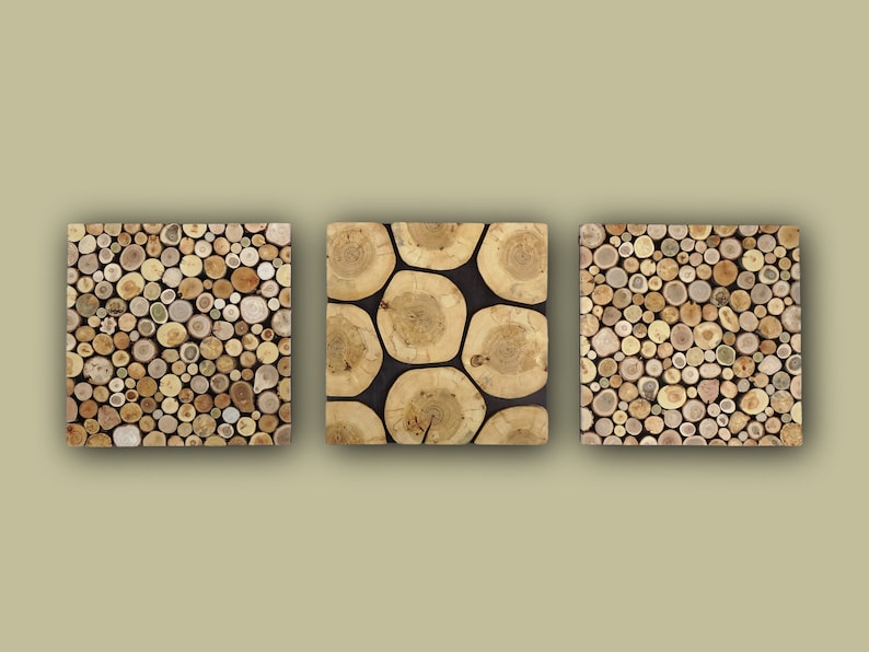 Tree Trunk Wall Art Set of 3, Tree Slices Triptych Large, Wood Wall Art ...