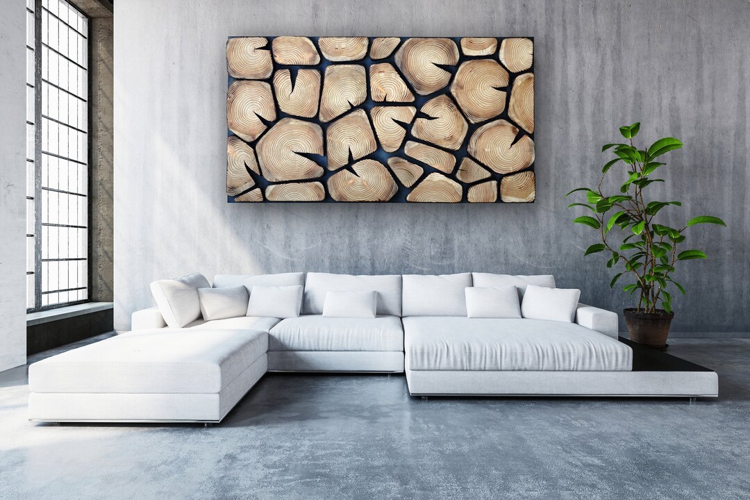 Burned Wood Wall Art Large, Burnt Tree Slabs Wall Panel, Mosaic Wooden ...
