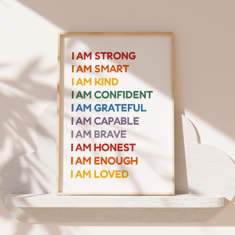 Positive Affirmation Print, I Am Print, Rainbow Print, Girls Bedroom ...