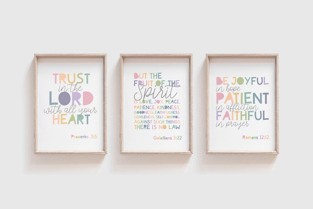 Set of 3 Kids Bible Verse Prints, Christian Wall Art, Nursery Prints ...