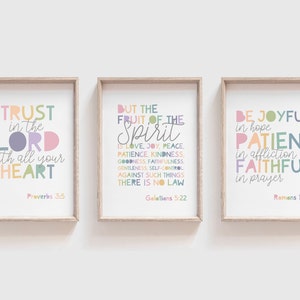 Set of 3 Kids Bible Verse Prints, Christian Wall Art, Nursery Prints ...