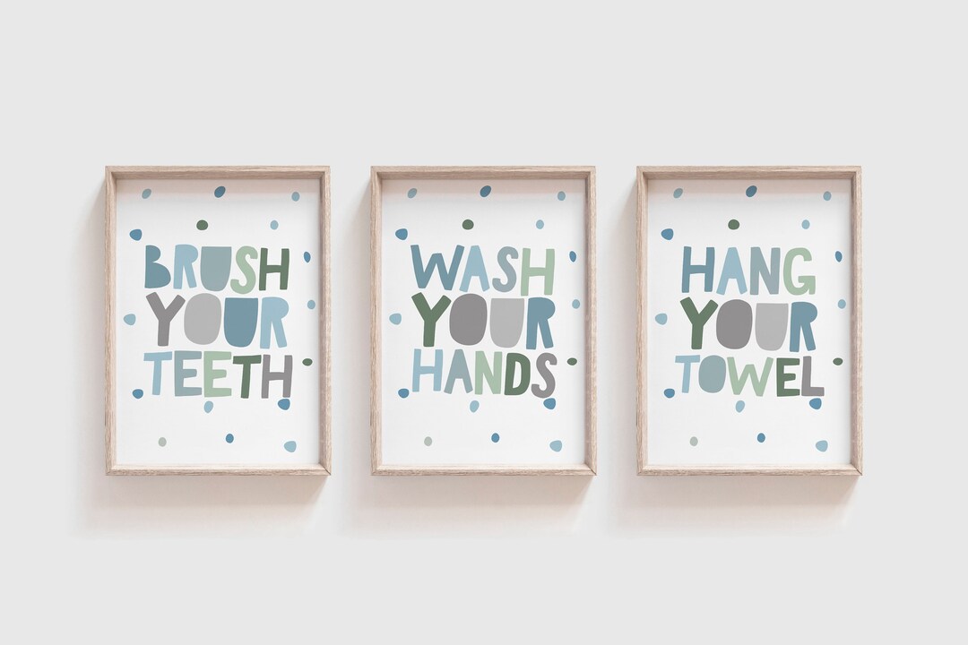 Set of 3 Kids Bathroom Prints, Wash Your Hands Print, Kids Bathroom ...